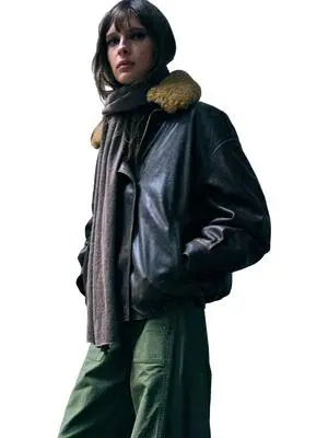 R13 Removable Collar Leather Bomber - Brown