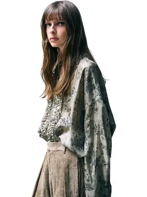 R13 Drop Neck Ruffle Shirt