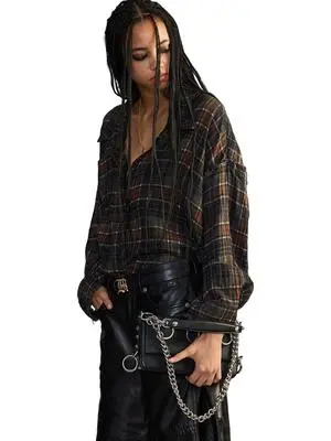 R13 Reversible Shredded Seam Drop Neck Shirt - Multi