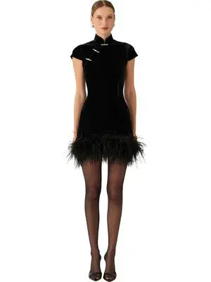 SAU LEE Morgan Velvet Mini Dress - Black