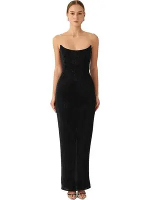 SAU LEE Vesper Crystal Gown - Black