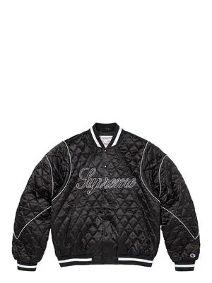 Supreme X Champion Quilted Satin Varsity Jacket - Black