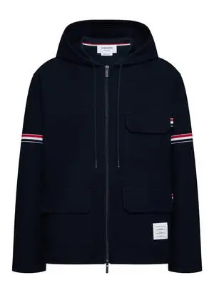 THOM BROWNE Double Face Tech Twill Oversized Zip Up Parka 'navy'