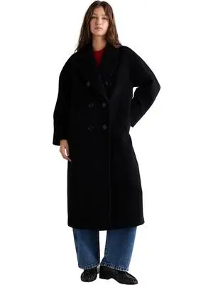 Quince Wool Cashmere Double-breasted Belted Long Coat - Black