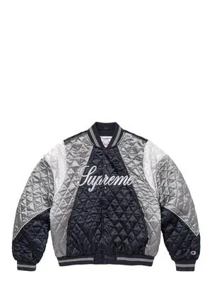 Supreme X Champion Quilted Satin Varsity Jacket 'navy - Blue