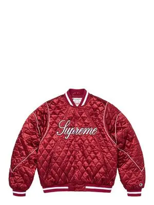 Supreme X Champion Quilted Satin Varsity Jacket 'dark - Red