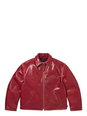 Supreme X Schott Distressed Leather Jacket - Red