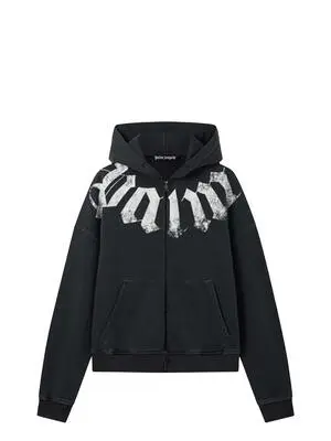 Palm Angels Big Neck Logo Zip Loose Hoodie /off White - Black