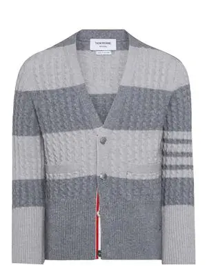 Thom Browne Bar Stripe Classic Neck Cardigan 'tonal - Grey