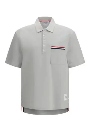 Thom Browne Pocket Rwb Embroidery Textured Short-sleeve Polo 'pale - Grey