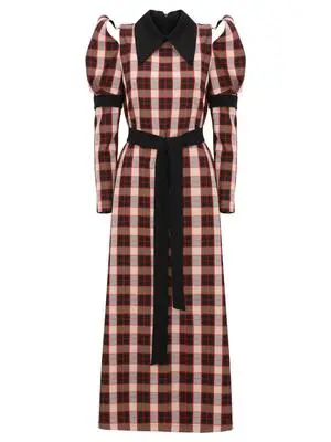 JULIA ALLERT Stylish Cold Shoulder Long Sleeve Dress With Belt Check - Red