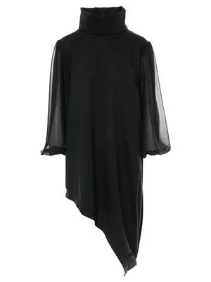 SILVIA SERBAN Asymmetrical Dress With Transparent Sleeves & Detachable Collar - Black