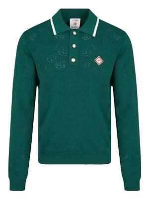Casablanca Pointelle Long Sleeve Polo Shirt - Green