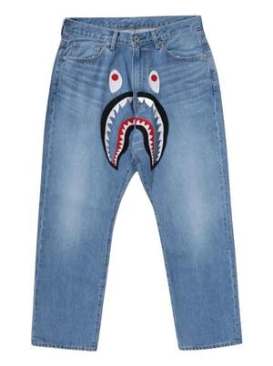 A BATHING APE Shark Loose Fit 13 Oz Denim Pants - Indigo