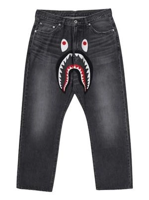 A BATHING APE Shark Loose Fit 13 Oz Denim Pants - Black