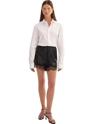 LAMARQUE Farah Lace Trim Faux Leather Shorts - Black