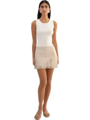 LAMARQUE Hunter Leather Fringe Skirt Bone