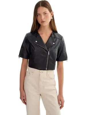LAMARQUE Kirsi Cropped Biker Jacket Black