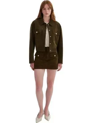 LAMARQUE Kasia Genuine Suede Cargo Skirt Olive