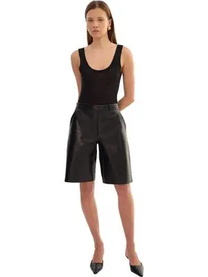 LAMARQUE Lotta Leather Bermuda Shorts Black