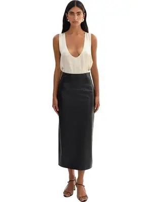 LAMARQUE Maylor High-waisted Faux Leather Midi Skirt Black