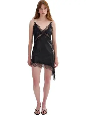 LAMARQUE Paulina Lace Trim Faux Leather Mini Dress - Black