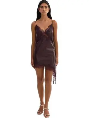 LAMARQUE Paulina Lace Trim Faux Leather Mini Dress - Vamp