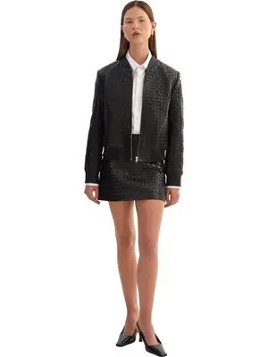 LAMARQUE Serena Leather Basket Weave Mini Skirt Black