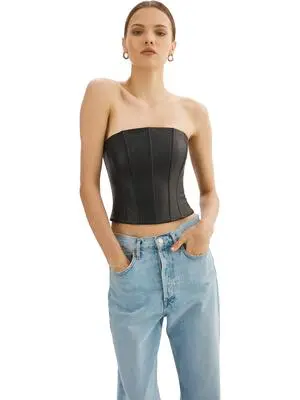 LAMARQUE Davina Leather Bustier - Black