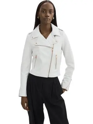 LAMARQUE Donna Gold Iconic Leather Biker Jacket White