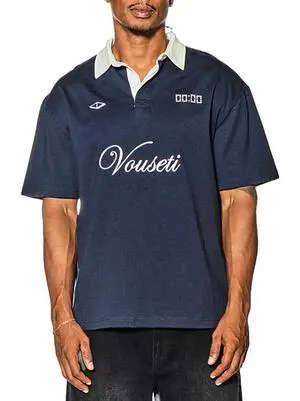 VOUSETI Post Game Embroidered Cotton Rugby Polo - Navy