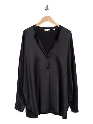 Vince Band Collar Silk Blouse - Black