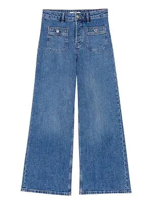 Maje Wide-leg Patch-pocket Stretch-denim Jeans - Blue