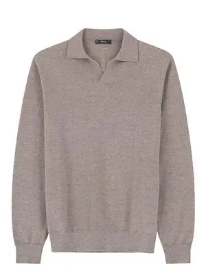 Boggi Milano Open-collar Knitted Polo Shirt - Sand