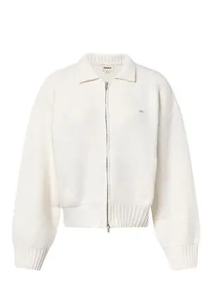 ADANOLA Logo-embroidered Collared Cotton-knit Bomber Jacket - Marshmallow