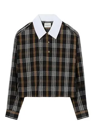 CLAUDIE PIERLOT Collared Check-print Stretch Cotton-blend Blouse 10