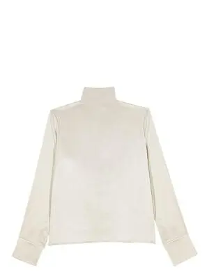 Maje High-neck Long-sleeve Satin Top - Ecru