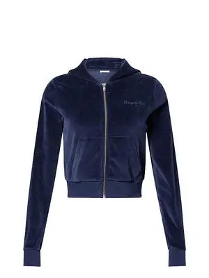 Sporty & Rich Signature-logo Krystal Zip Velour Hoody - Dark Navy