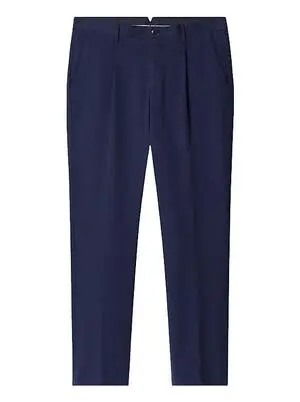 HACKETT  Pleated-front Tapered-leg Stretch Cotton-blend Trousers - Navy