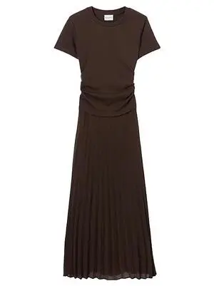 Claudie Pierlot Pleated Semi-sheer Jersey Midi Dress - Chocolate