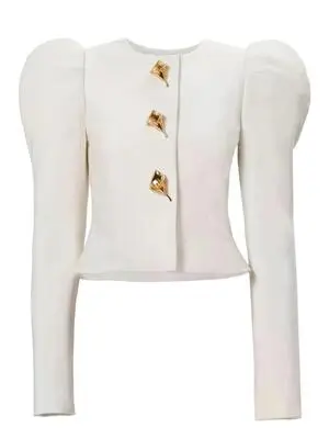 Carolina Herrera Puff-sleeve Calla Lily-button Jacket - Neutrals