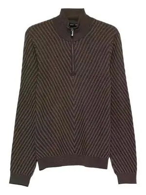 EMPORIO ARMANI Chevron-knit Quarter-zip Sweater