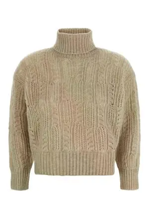 Agnona Openwork Turtleneck Sweater Neutrals