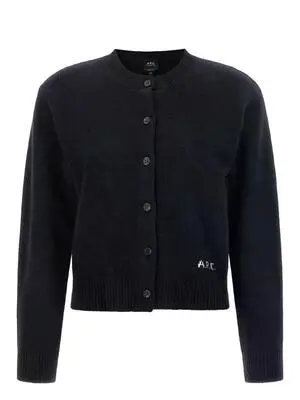 A.p.c. Short Embroidered Wool Cardigan Blue