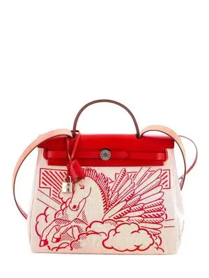 Hermès Herbag Zip Pegase Pop Toile And Leather 31 Shoulder Bag - Red