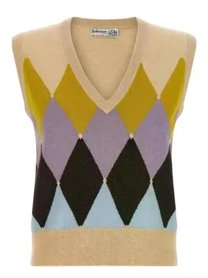 BALLANTYNE Diamond Argyle V-neck Jumper - Neutrals