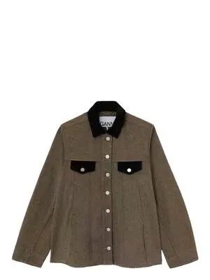 GANNI Overshirt In Neppy Denim - Brown