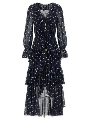 SELF-PORTRAIT Polka Dot Georgette Ruffle Maxi' Dress - Blue
