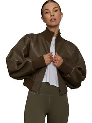 Norma Kamali Cropped Turtle Bomber Jacket Bark