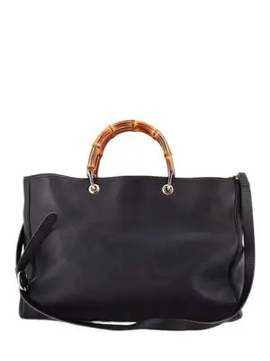 Gucci Bamboo Shopper Leather Large Tote Bag - Black